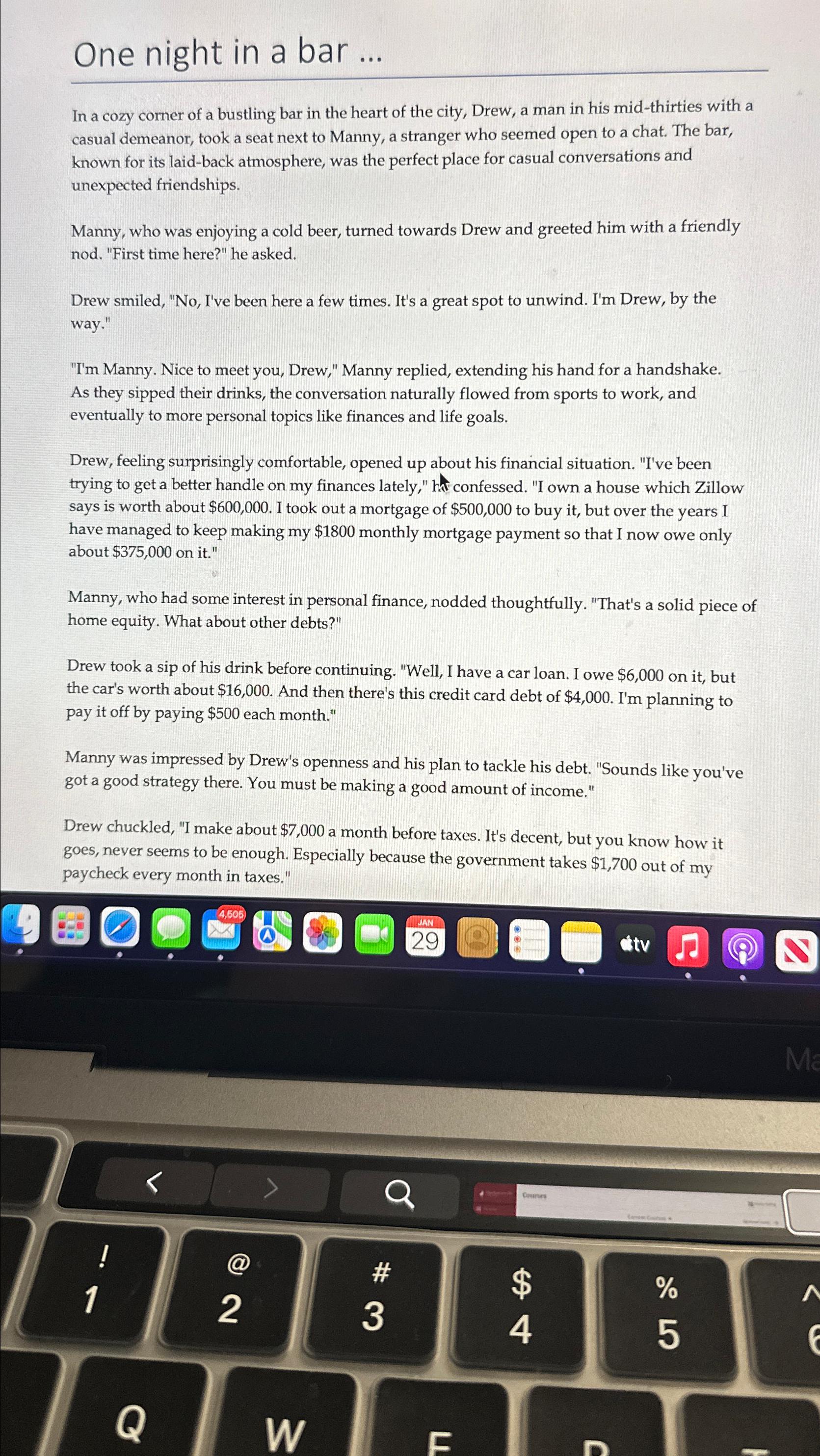 Solved One night in a bar ...In a cozy corner of a bustling | Chegg.com