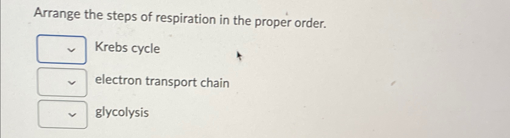 Solved Arrange the steps of respiration in the proper | Chegg.com