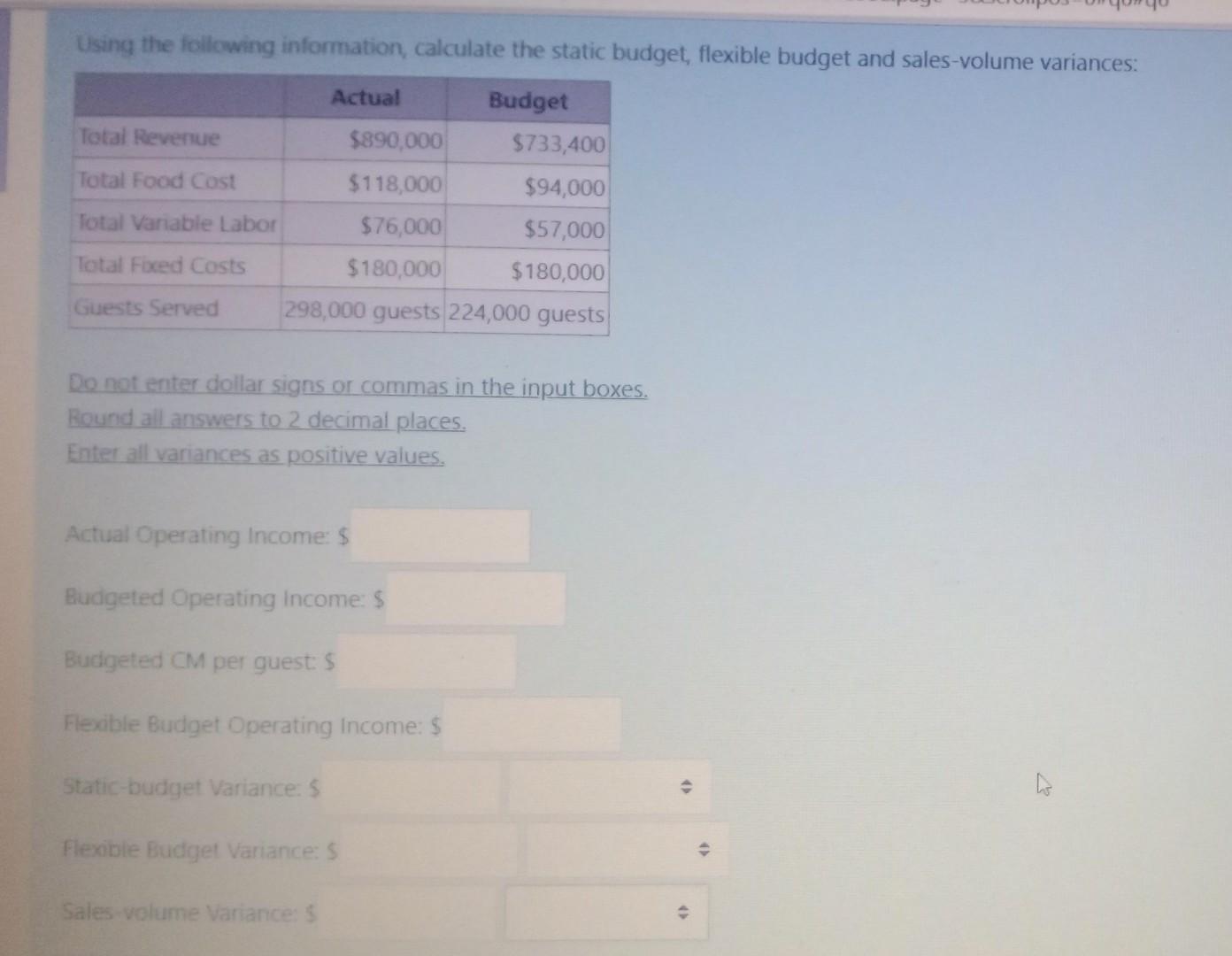 Using the following information, calculate the static | Chegg.com