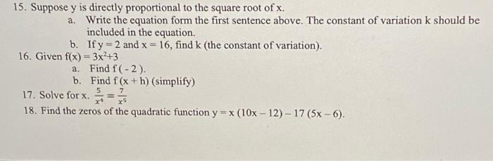 Solved 15. Suppose y is directly proportional to the square | Chegg.com