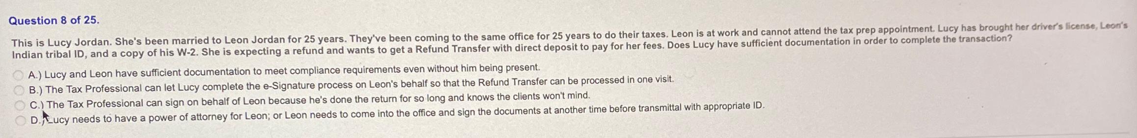 Solved Question 8 ﻿of 25.A.) ﻿Lucy and Leon have sufficient | Chegg.com