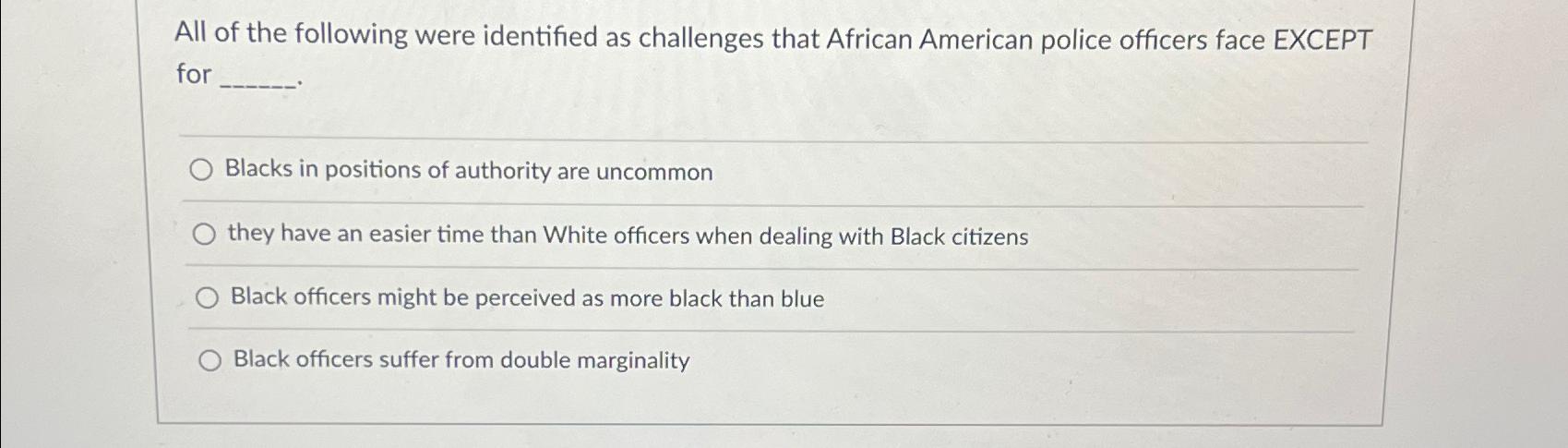 Solved All of the following were identified as challenges | Chegg.com