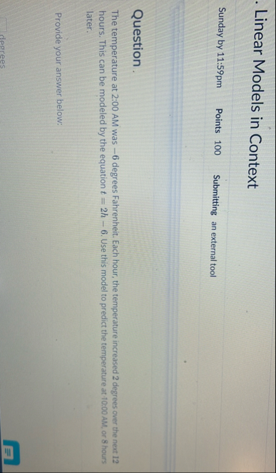 Solved Linear Models in ContextSunday by 11:59pmPoints | Chegg.com