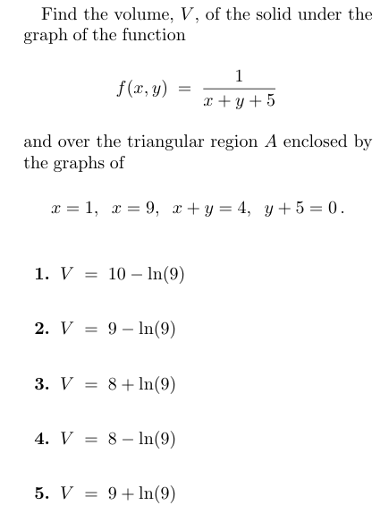 Solved Find the volume, V, ﻿of the solid under thegraph of | Chegg.com