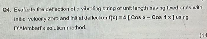 Solved Q4. Evaluate the deflection of a vibrating string of | Chegg.com