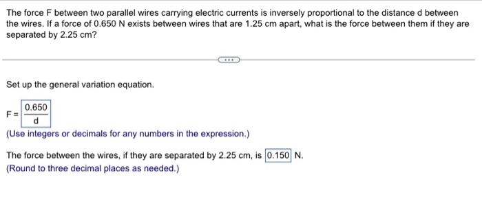Solved The force F between two parallel wires carrying | Chegg.com