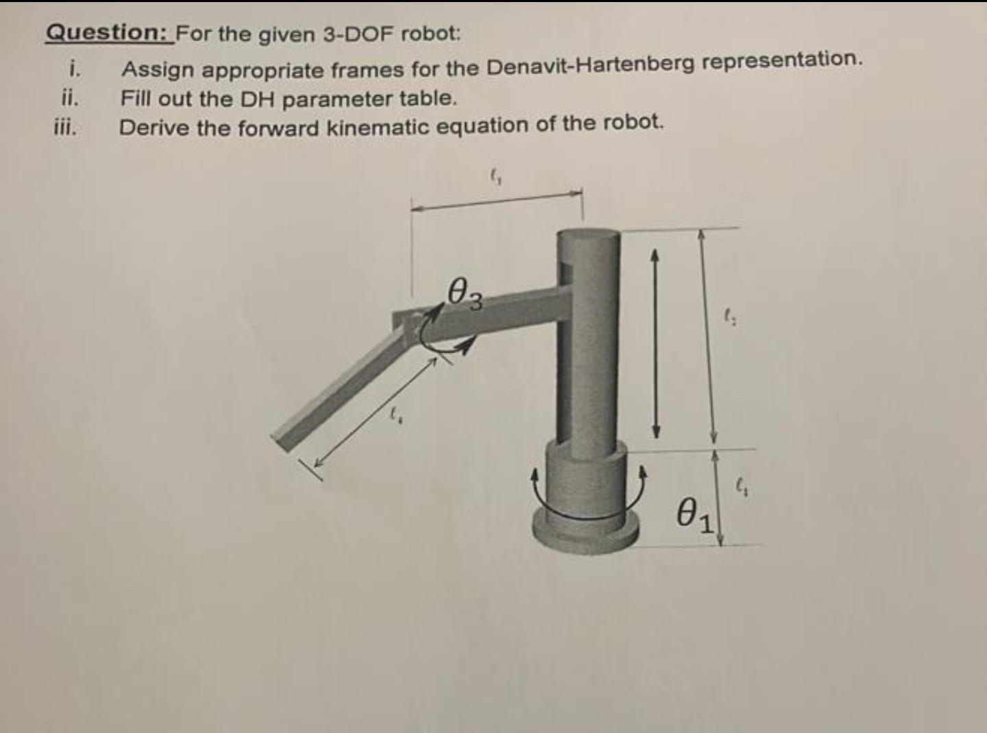 Solved Question For The Given 3 Dof Robot I Assign 