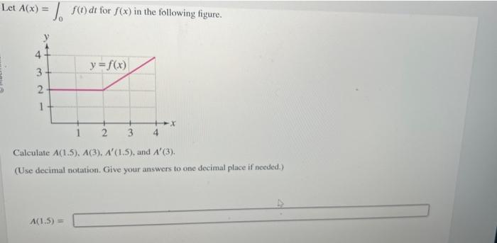 Solved Let A(x)=∫0f(t)dt for f(x) in the following figure. | Chegg.com