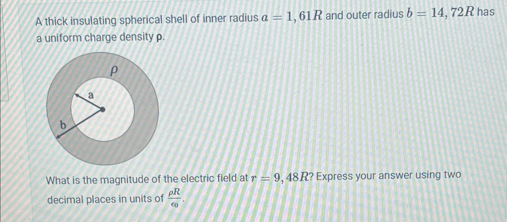 Solved A thick insulating spherical shell of inner radius | Chegg.com