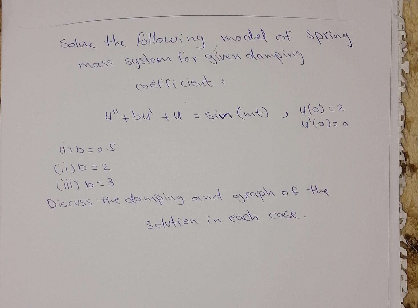 Solved Solme the following model of spring mass system for | Chegg.com