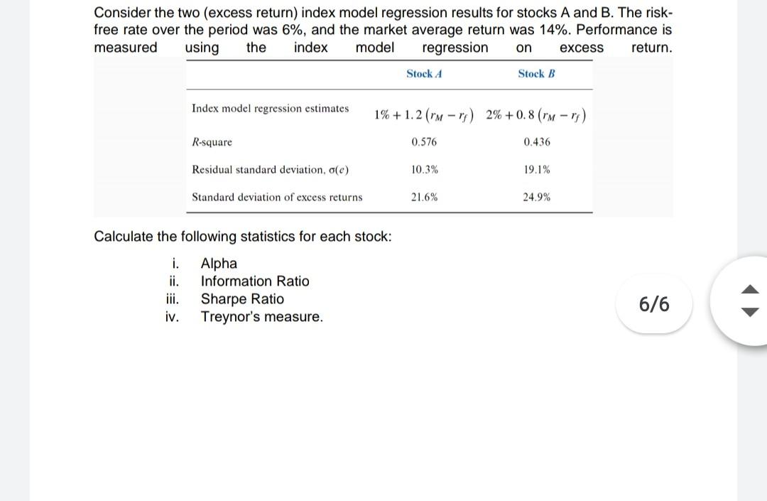 Solved Consider the two (excess return) index model | Chegg.com