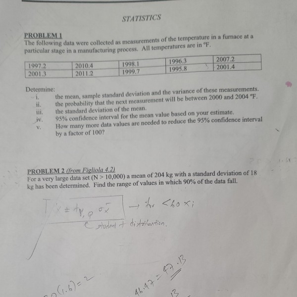 Solved STATISTICS PROBLEMI The following data were collected | Chegg.com