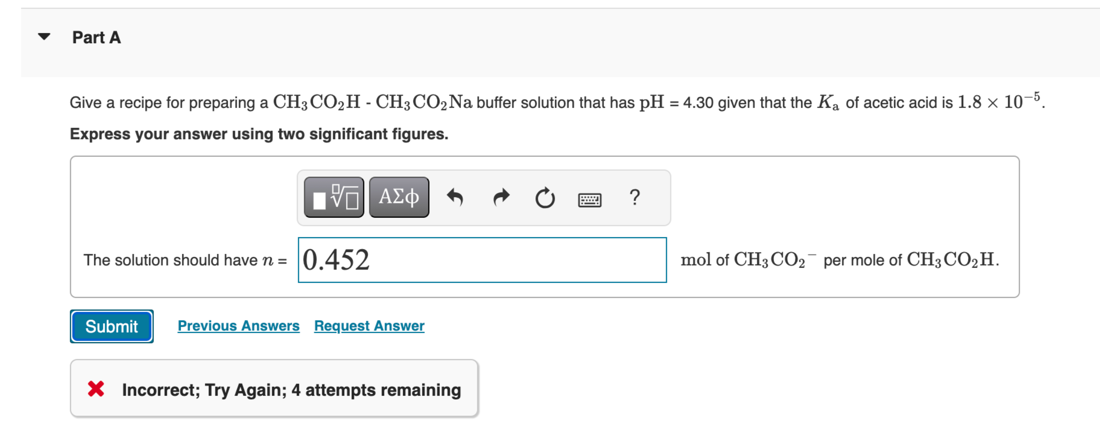 Solved Part AGive a recipe for preparing a CH3CO2H-CH3CO2Na | Chegg.com