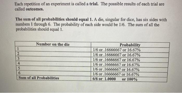Solved Each repetition of an experiment is called a trial. | Chegg.com