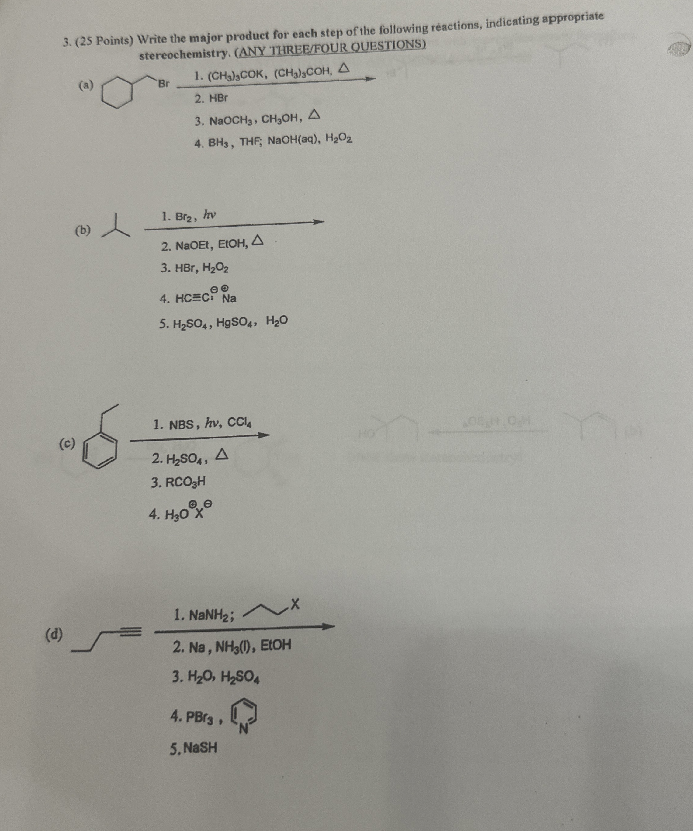 Solved (25 ﻿Points) ﻿Write the major product for each step | Chegg.com