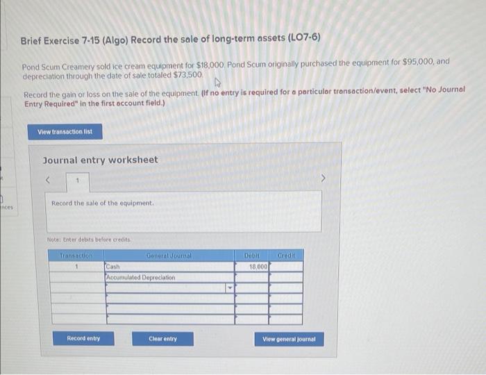 Solved Brief Exercise 7-15 (Algo) Record the sale of | Chegg.com