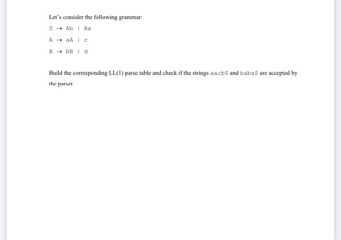 Solved Let's consider the following grammar: | Chegg.com