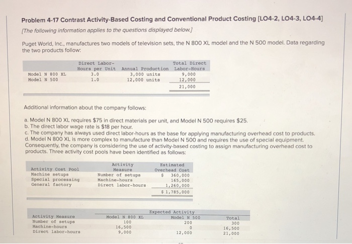 Solved Problem 4-17 Contrast Activity-Based Costing and | Chegg.com
