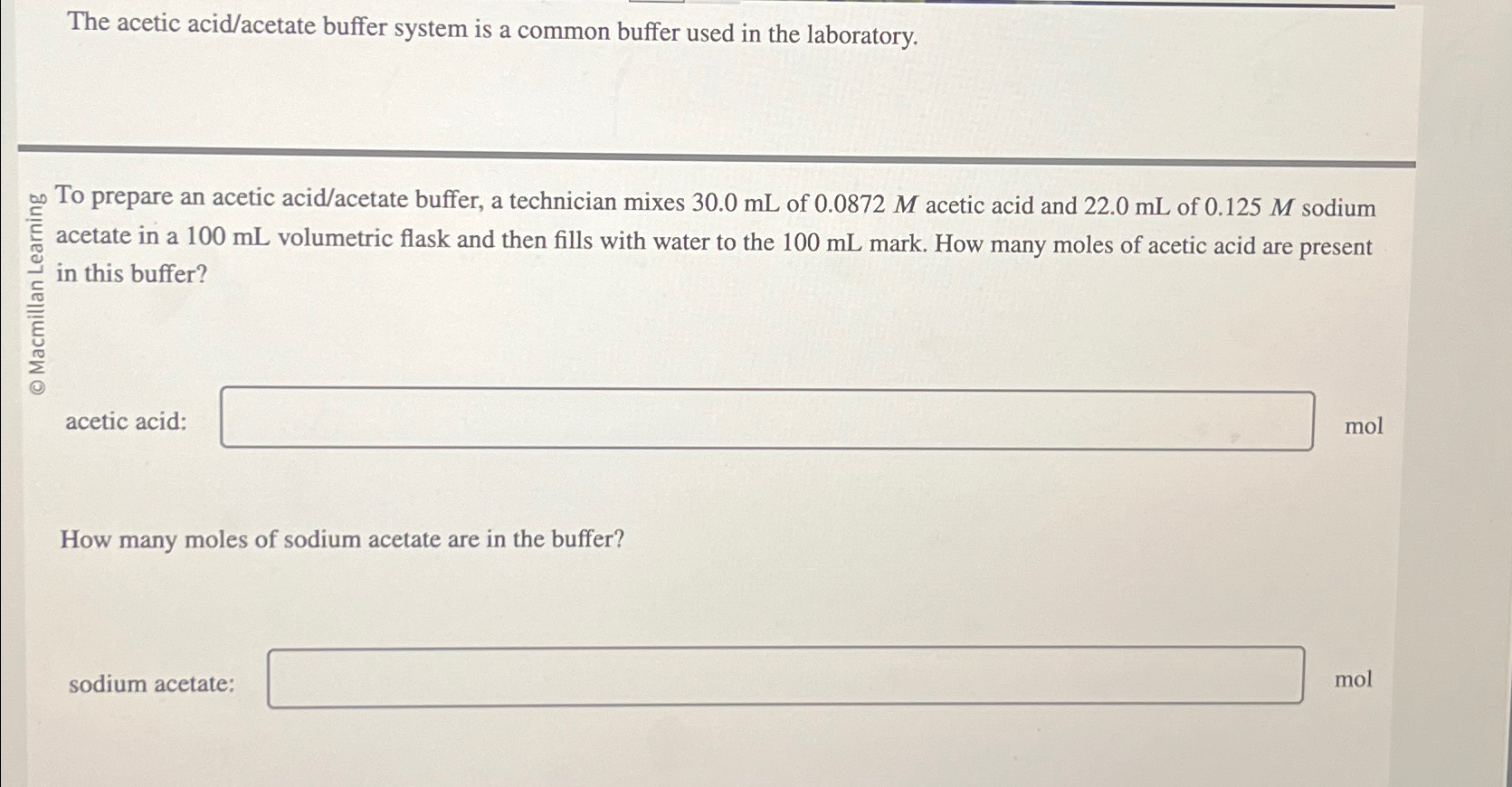 Solved The acetic acid/acetate buffer system is a common | Chegg.com