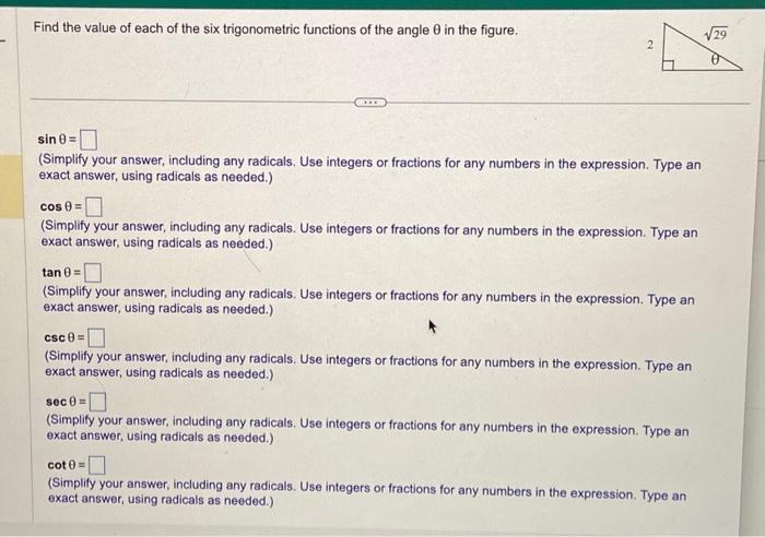 Solved Find the value of each of the six trigonometric | Chegg.com