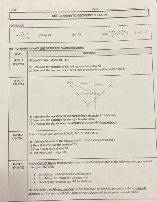 Solved Name: Date UNIT 2: ANALYTIC GEOMETRY CHECK-IN | Chegg.com