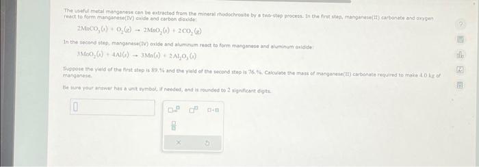 Solved The useful metal manganese can be extracted from the | Chegg.com
