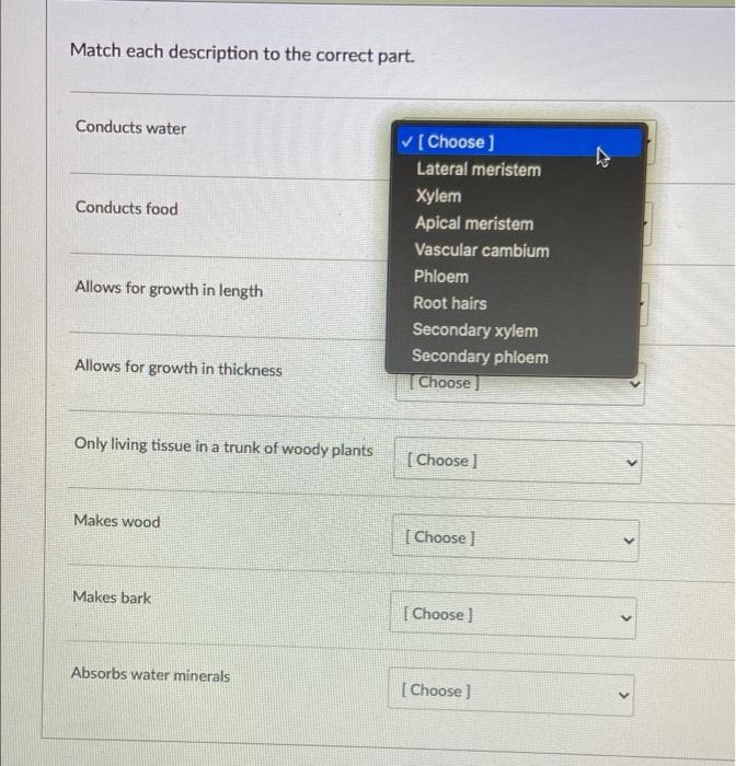 Solved Match each description to the correct part. Conducts | Chegg.com