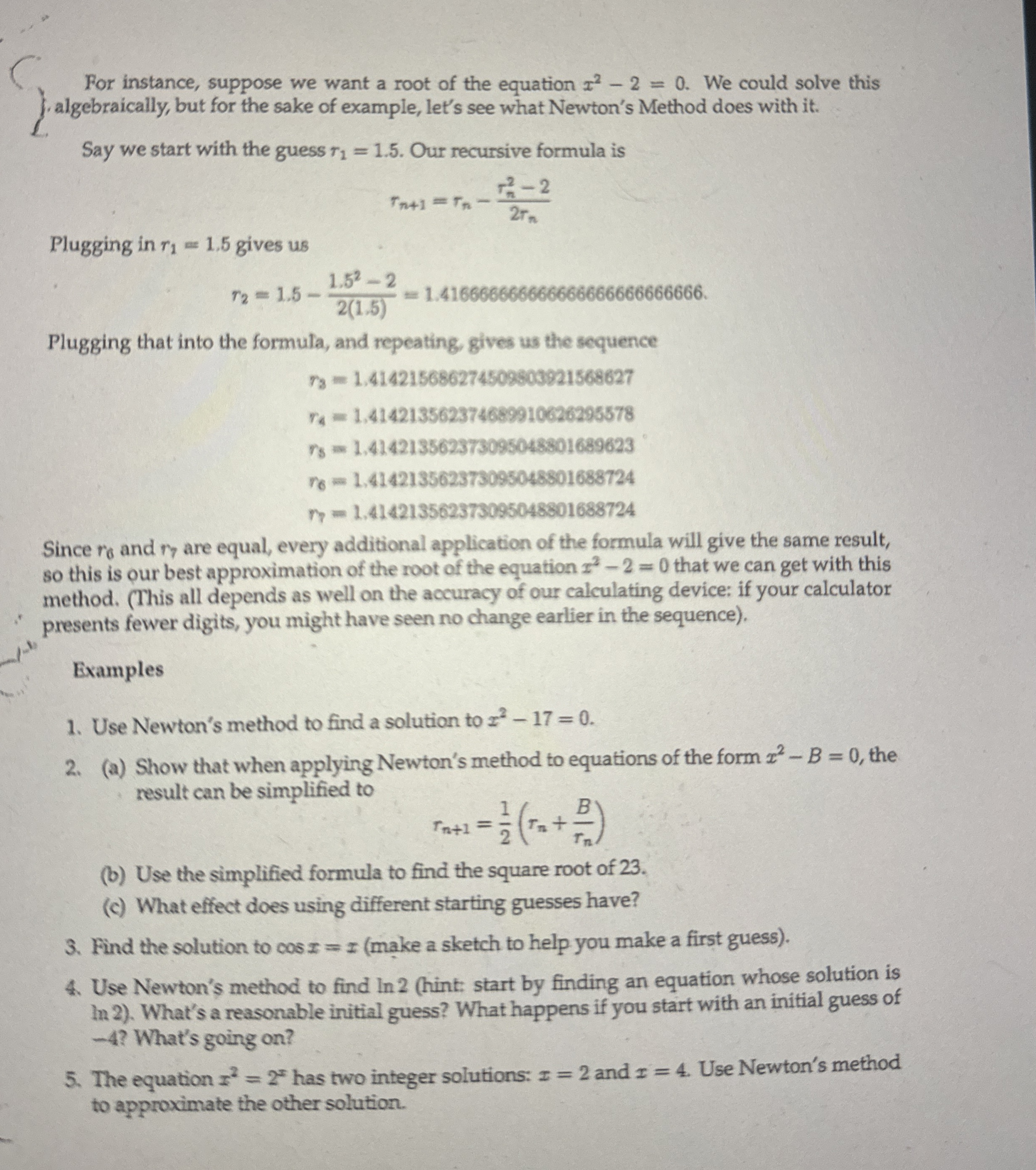 Solved Linear Approximation and Newton's Method WorksheetA | Chegg.com