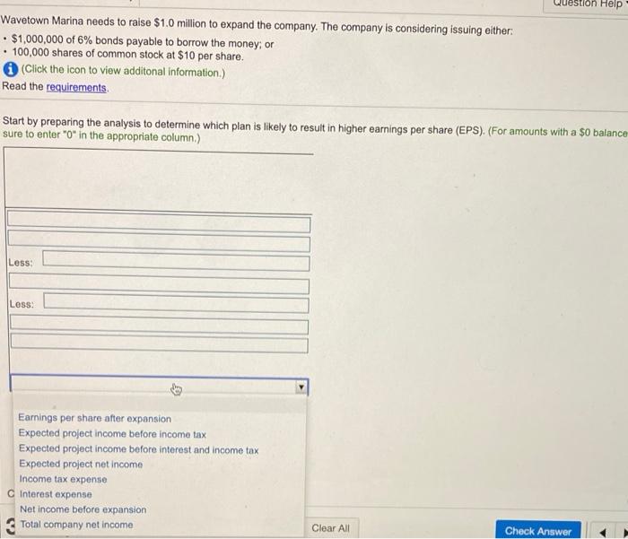 Solved Question Help Wavetown Marina needs to raise $1.0 | Chegg.com