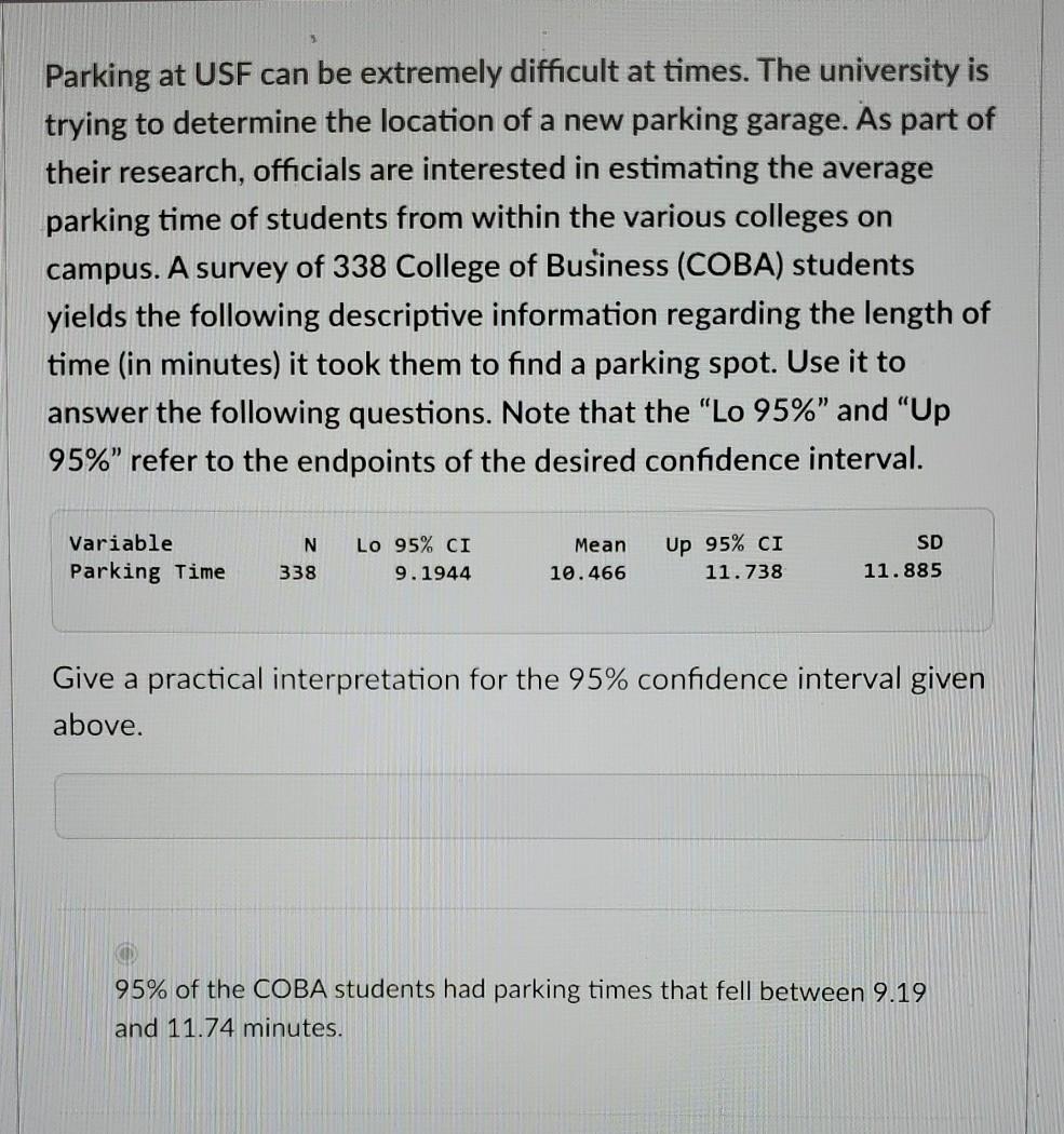 Solved Parking at USF can be extremely difficult at times. | Chegg.com