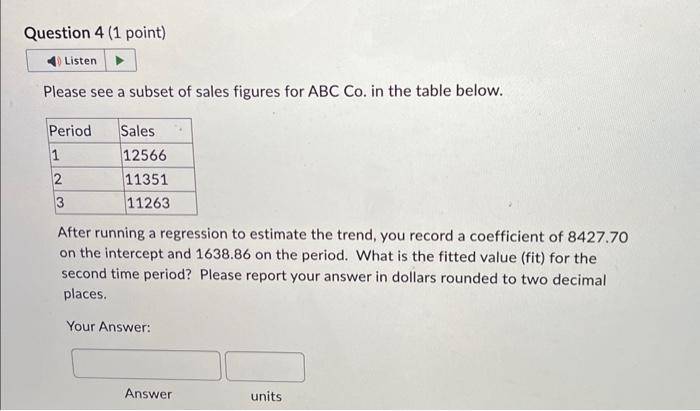 Solved Please see a subset of sales figures for ABCCo. in | Chegg.com