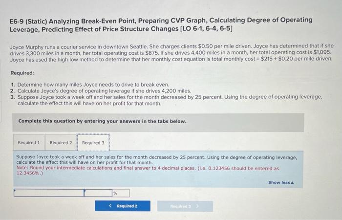 Solved E6-9 (Static) Analyzing Break-Even Point, Preparing | Chegg.com