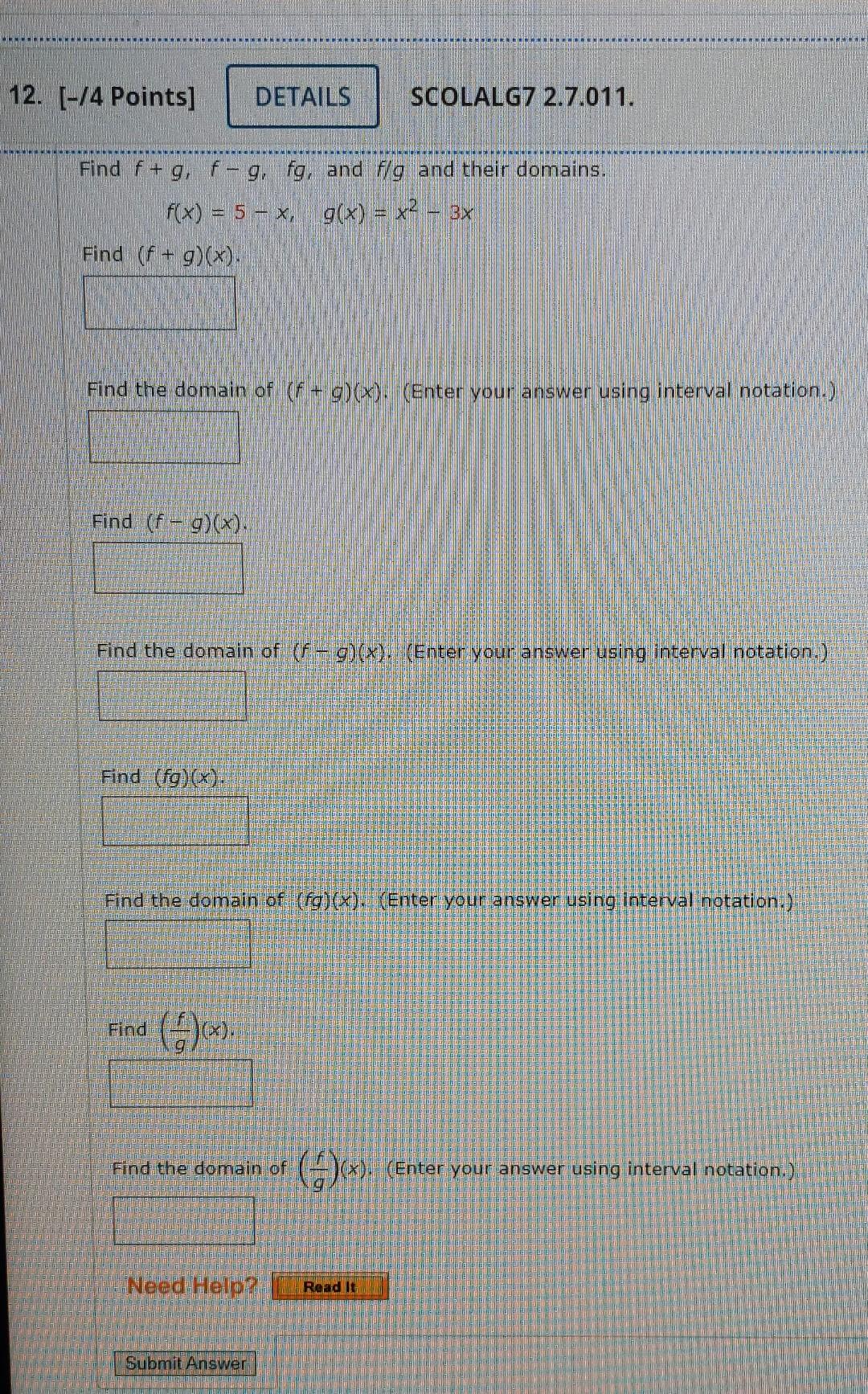 Solved DETAILS SCOLALG7 2.4.015. h(t) = 2t² = t; t = 5, t = | Chegg.com