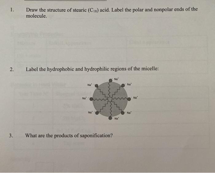 Solved 1. Draw the structure of stearic (C18) acid. Label | Chegg.com