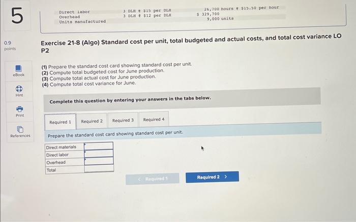 Solved Exercise 21-8 (Algo) Standard cost per unit, total | Chegg.com