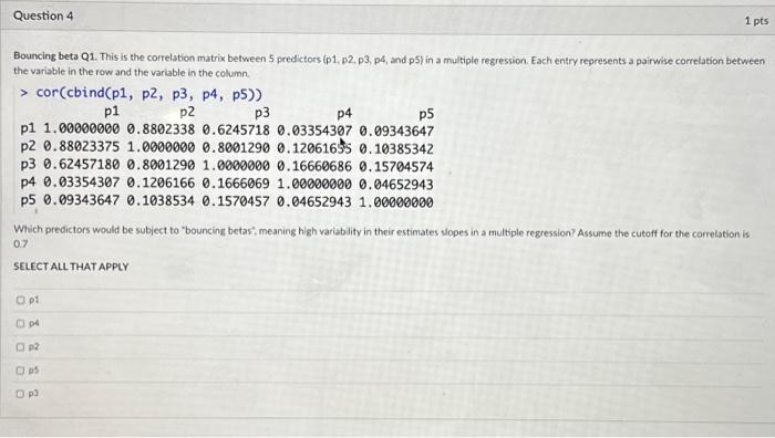 Solved Question 4 Bouncing beta Q1. This is the correlation | Chegg.com