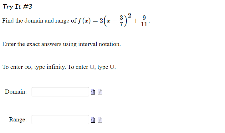 Solved Try It #3Find the domain and range of | Chegg.com