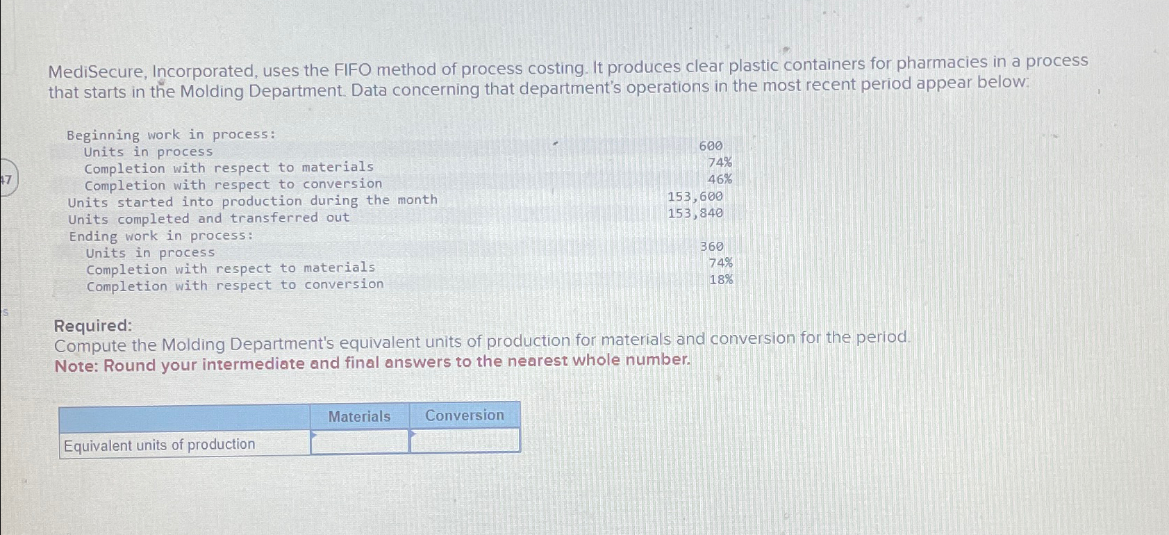 Solved MediSecure, Incorporated, uses the FIFO method of | Chegg.com