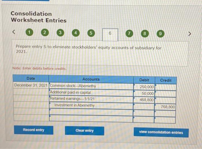 Solved Consolidation Worksheet Entries Prepare entry S to | Chegg.com