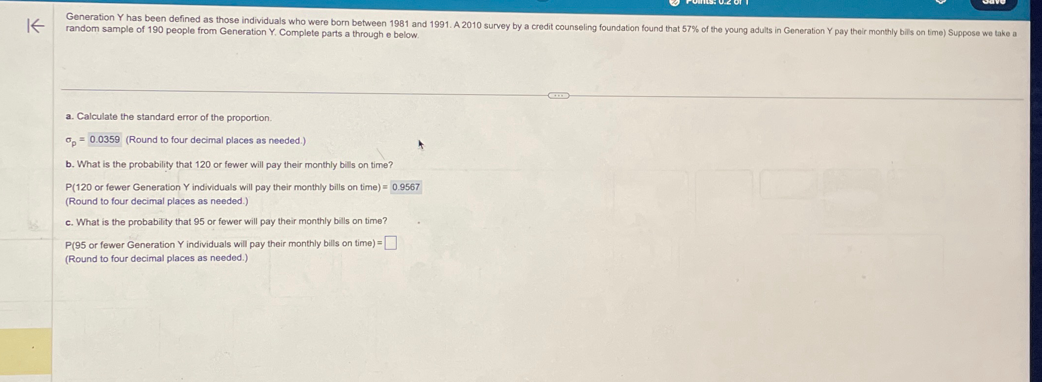 Solved random sample of 190 ﻿people from Generation Y. | Chegg.com