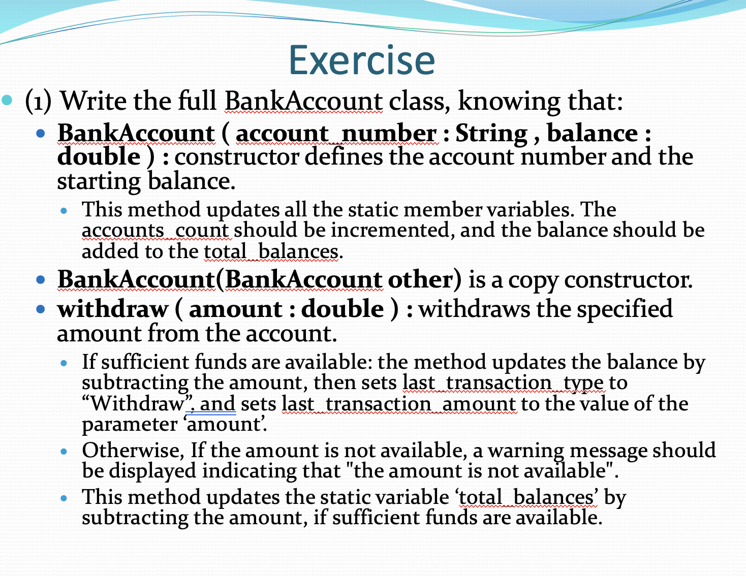 Solved Exercise1 write The Full Bankaccount Class