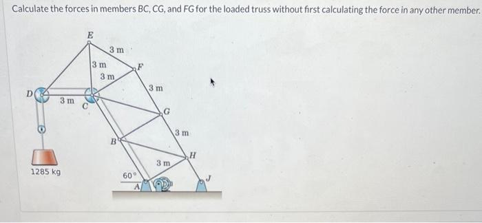 Solved Calculate the forces in members BC,CG, and FG for the | Chegg.com