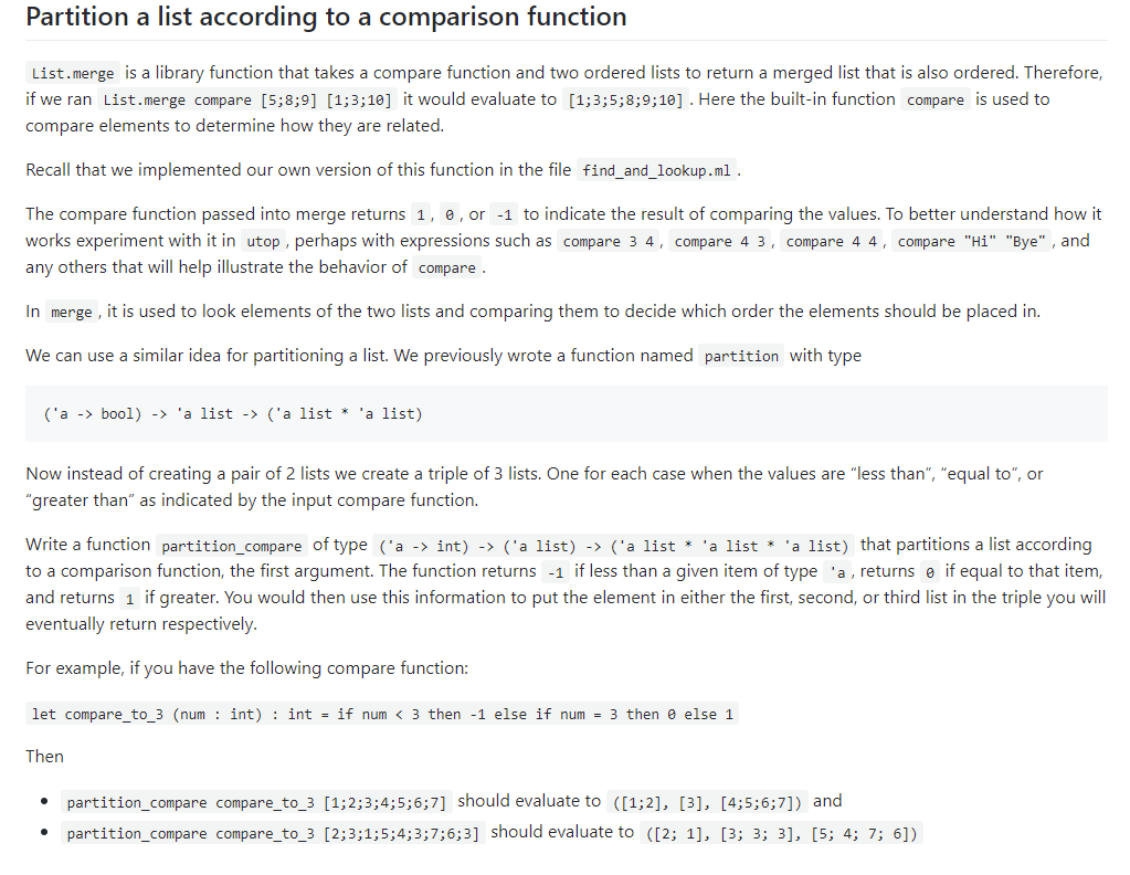 Partition A List According To A Comparison Function Chegg