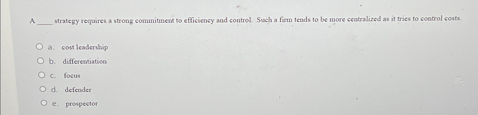 Solved A strategy requires a strong commitment to efficiency | Chegg.com