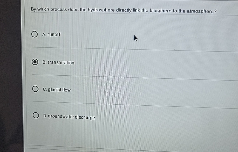 Solved By which process does the hydrosphere directly link | Chegg.com