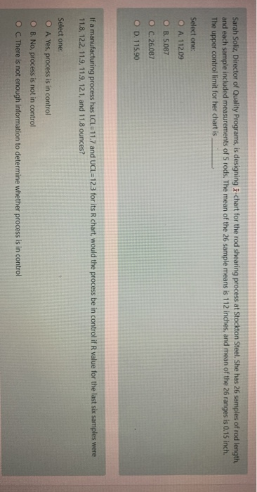 Solved Sarah Soliz, Director of Quality Programs, is | Chegg.com