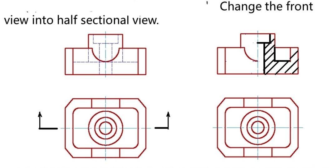 Change the front view into half sectional view. L | Chegg.com