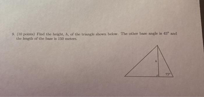 Solved find the height, h, of the triangle shown below. the | Chegg.com