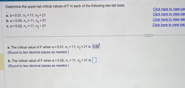 Solved Determine the upper-tail critical values of F in each | Chegg.com