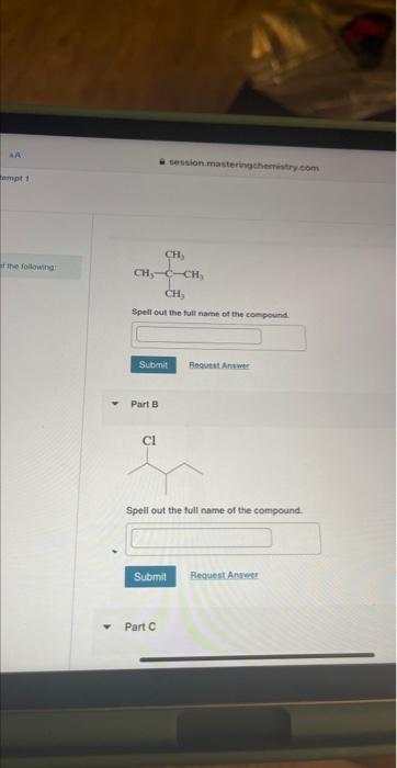 Solved AA session masteringchemistry.com pt 1 to following | Chegg.com